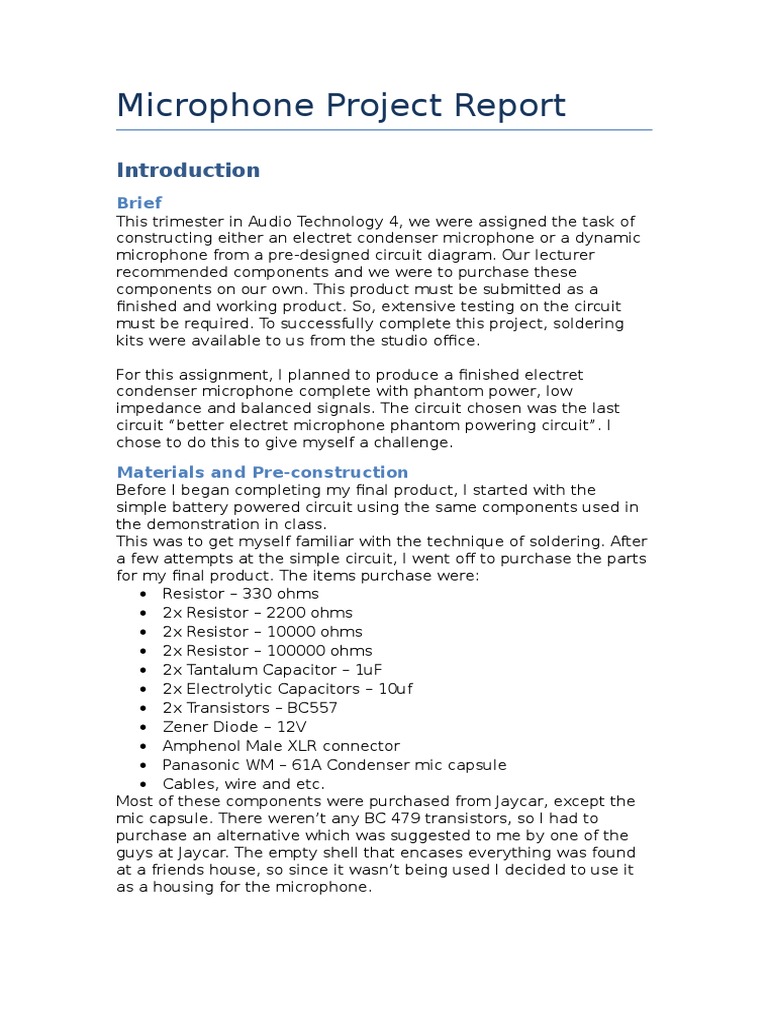 Microphone Project Report | PDF | Microphone | Electronic Circuits