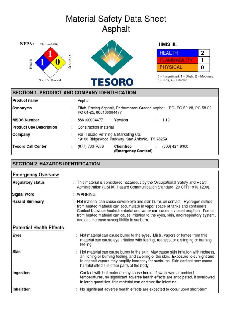 Asphalt MSDS | PDF | Firefighting | Fires