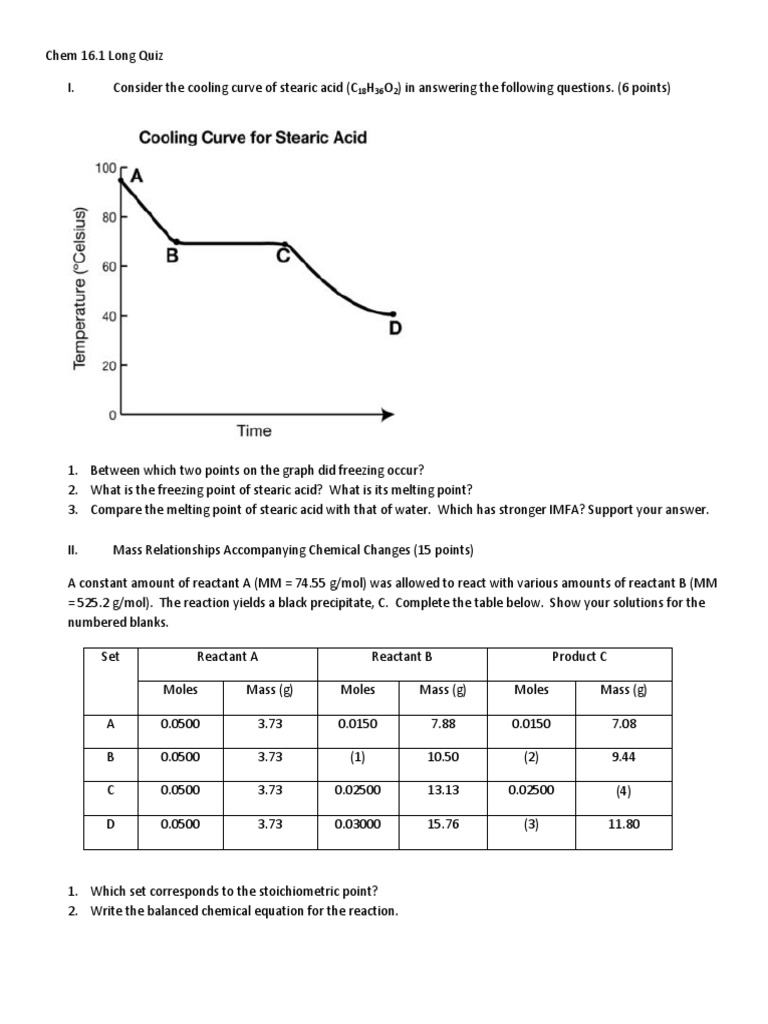 Stearic Acid Cooling Curve Quiz | PDF | Stoichiometry | Precipitation ...