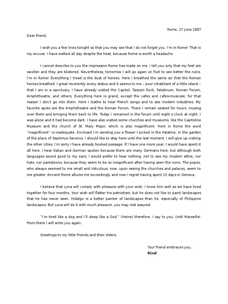Rizal Letter To Blumentritt | PDF | Rome