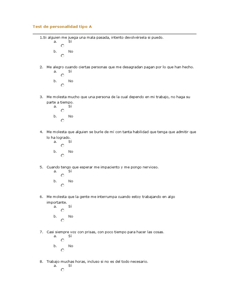 Test de Personalidad Tipo A | PDF | Ocio