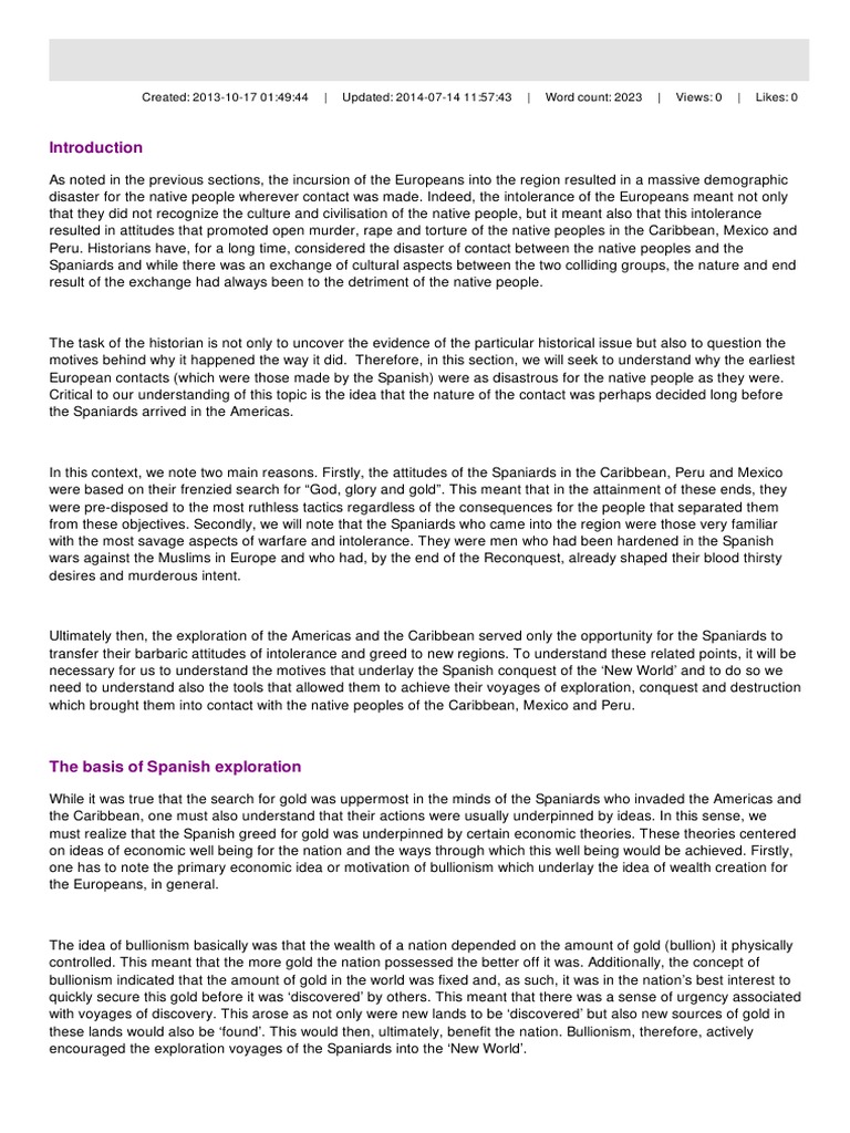 (B) The Basis of Spanish Settlements in The Caribbean Up To 1600 and ...
