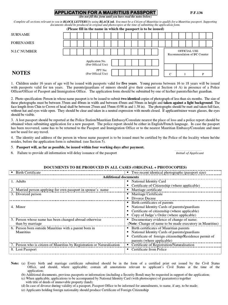 Passport Application Form | Birth Certificate | Identity Document