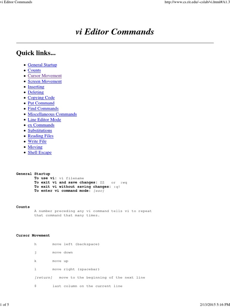 Vi Editor Commands | PDF | Text | Computer Architecture