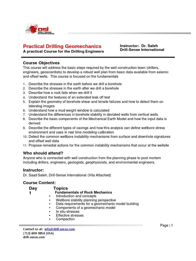 Practical Drilling Geomechanics Course | PDF | Oil Well | Borehole