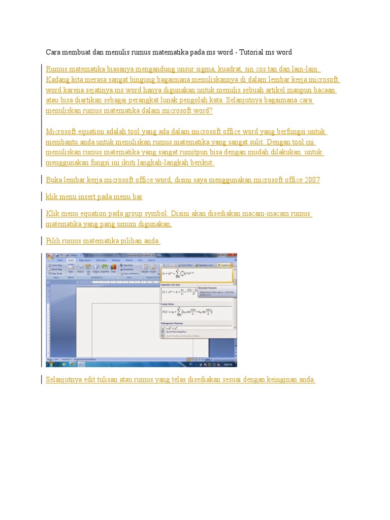 Cara Membuat Dan Menulis Rumus Matematika Pada Ms Word | PDF | Karier ...