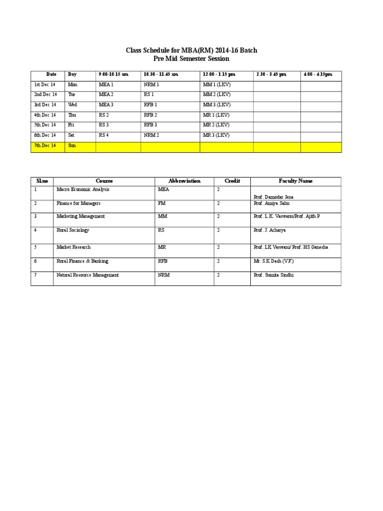 1st Week Class Schedule - Final | PDF