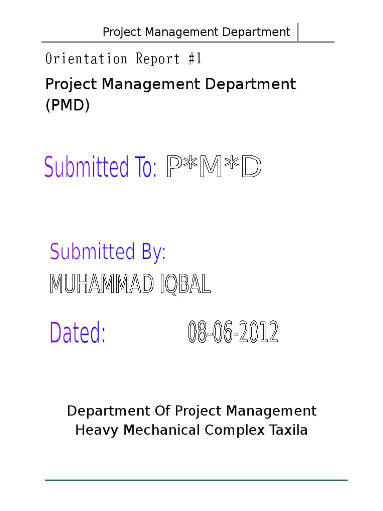 Orientation Report #1 Project Management Department (PMD) | PDF ...