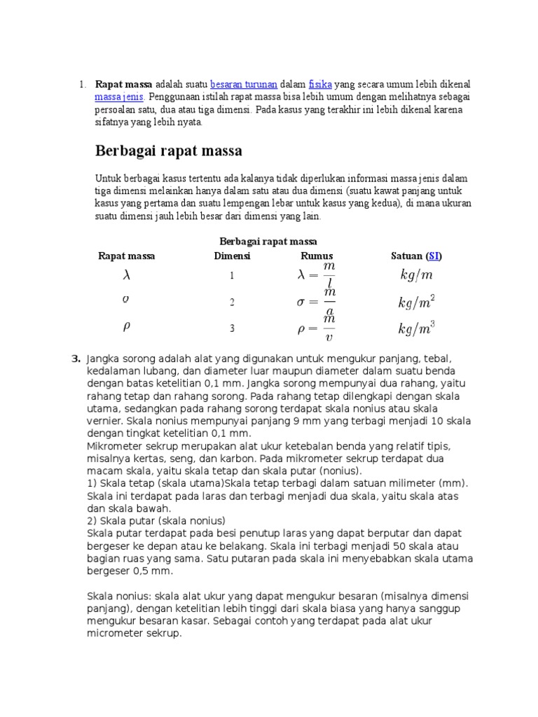 Rapat Massa Adalah Suatu Besaran Turunan Dalam Fisika Yang Secara Umum ...