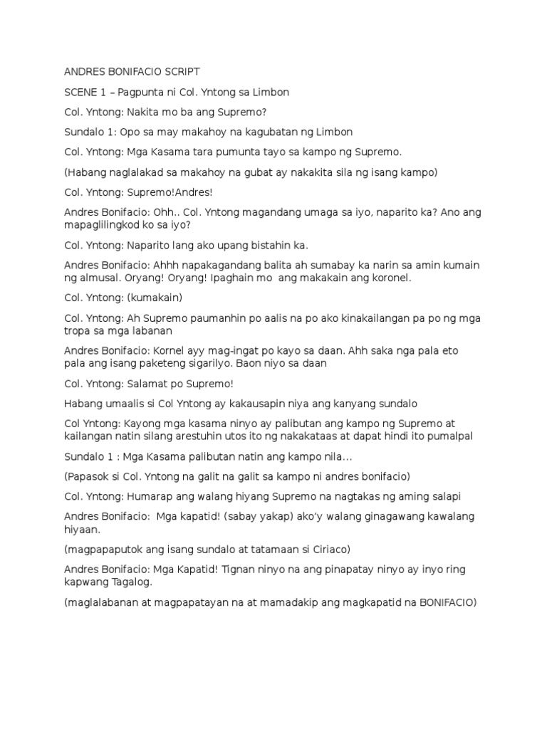 Andres Bonifacio Script | PDF