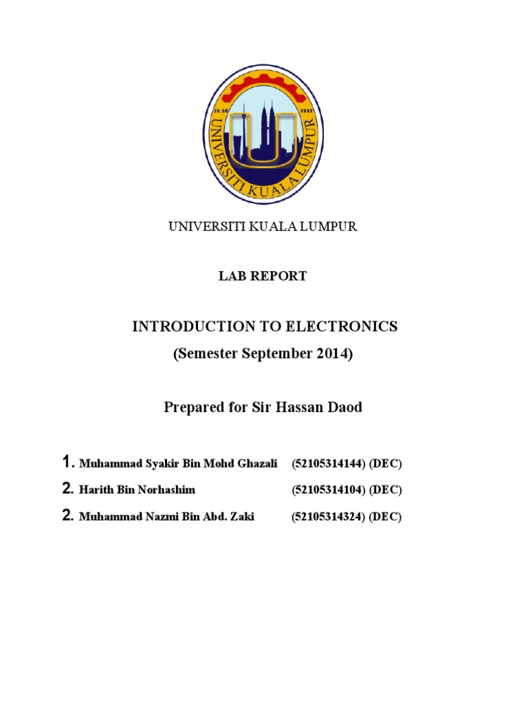 UNIKL Electronics Lab Report 2014 | PDF | Science & Mathematics