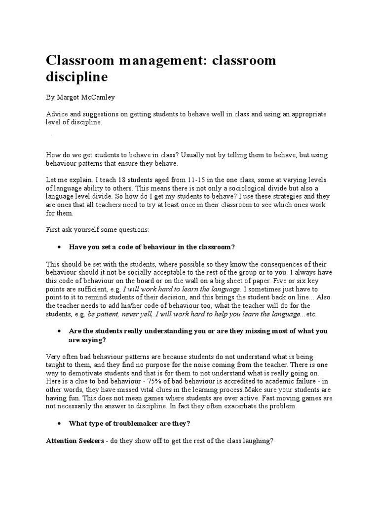 Classroom management strategies | PDF | Classroom Management | Classroom