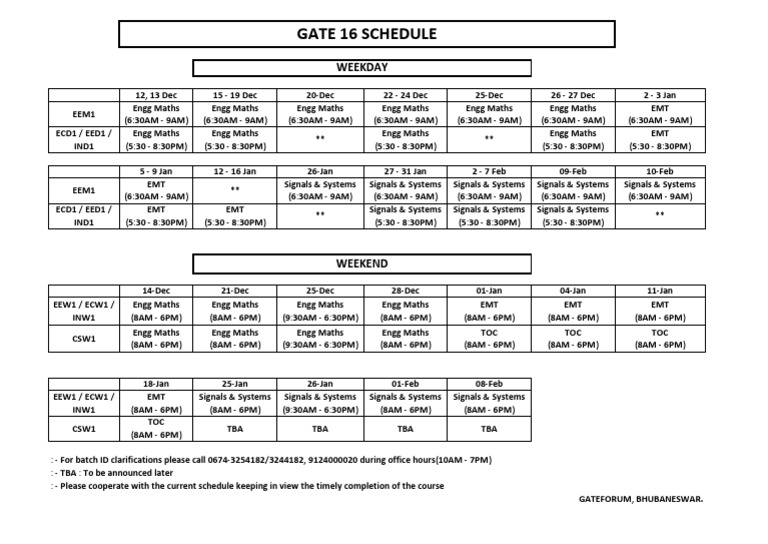 Gate 16 Schedule | PDF | Science & Mathematics