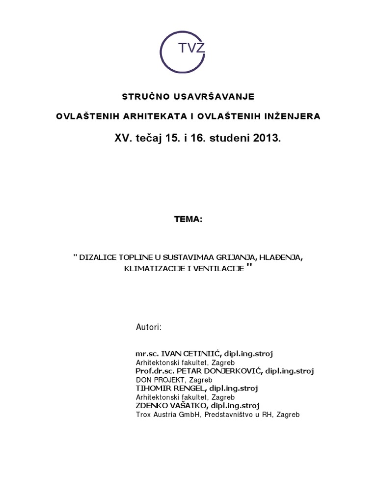 Dizalice Topline U Sustavima Grijanja, Hladjenja, Ventilacije I Klimatizacije | PDF