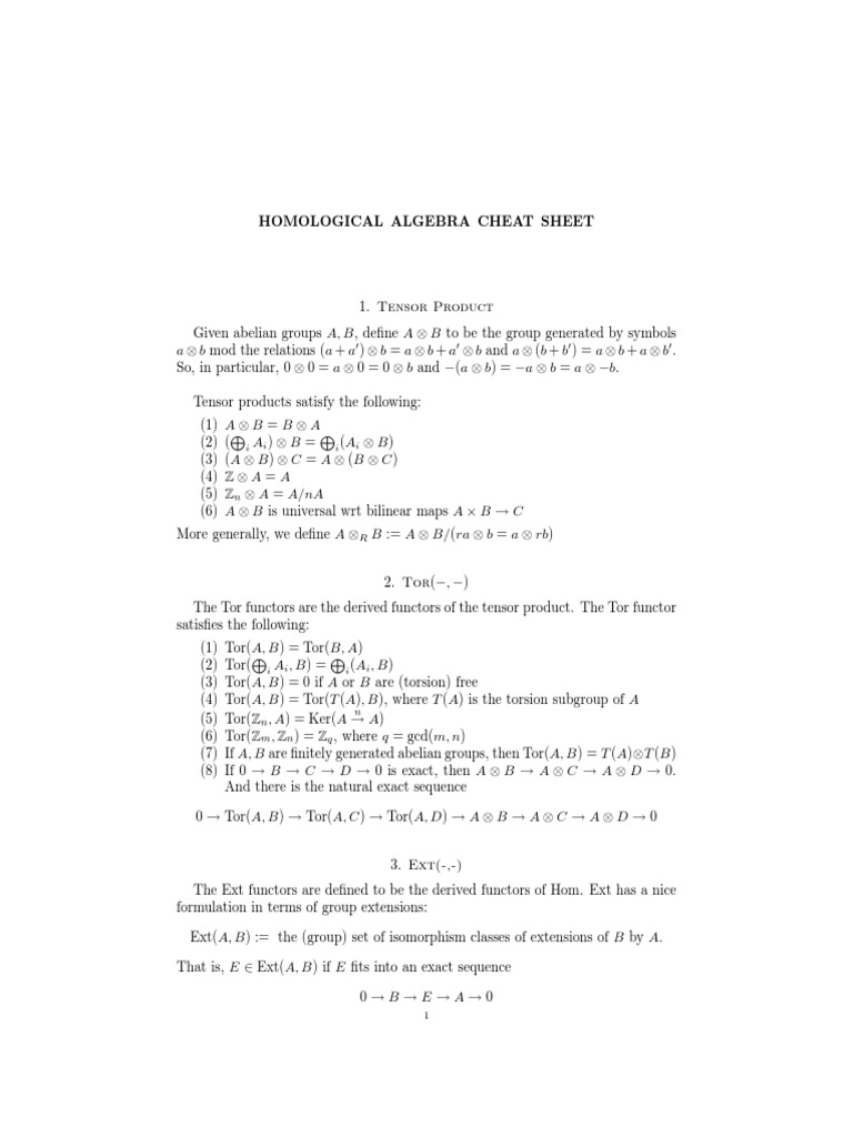 Homological Algebra Cheat Sheet | PDF | Sequence | Complex Number