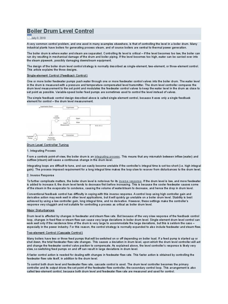 Three-Element Boiler Level Control | PDF | Control System | Boiler