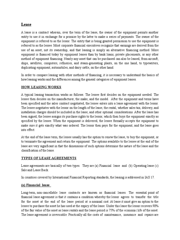 Leasing Notes | PDF | Lease | Financial Transaction