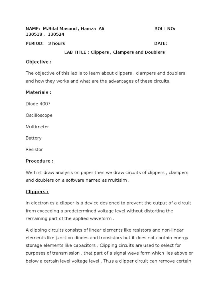 Lab 05 Clippers and Clampers | Download Free PDF | Electronic Circuits ...
