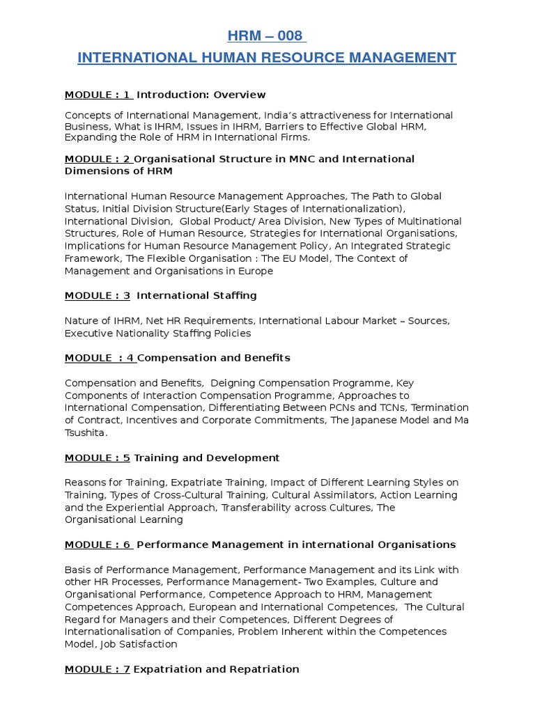 International Human Resource Management Overview | PDF | Multinational ...