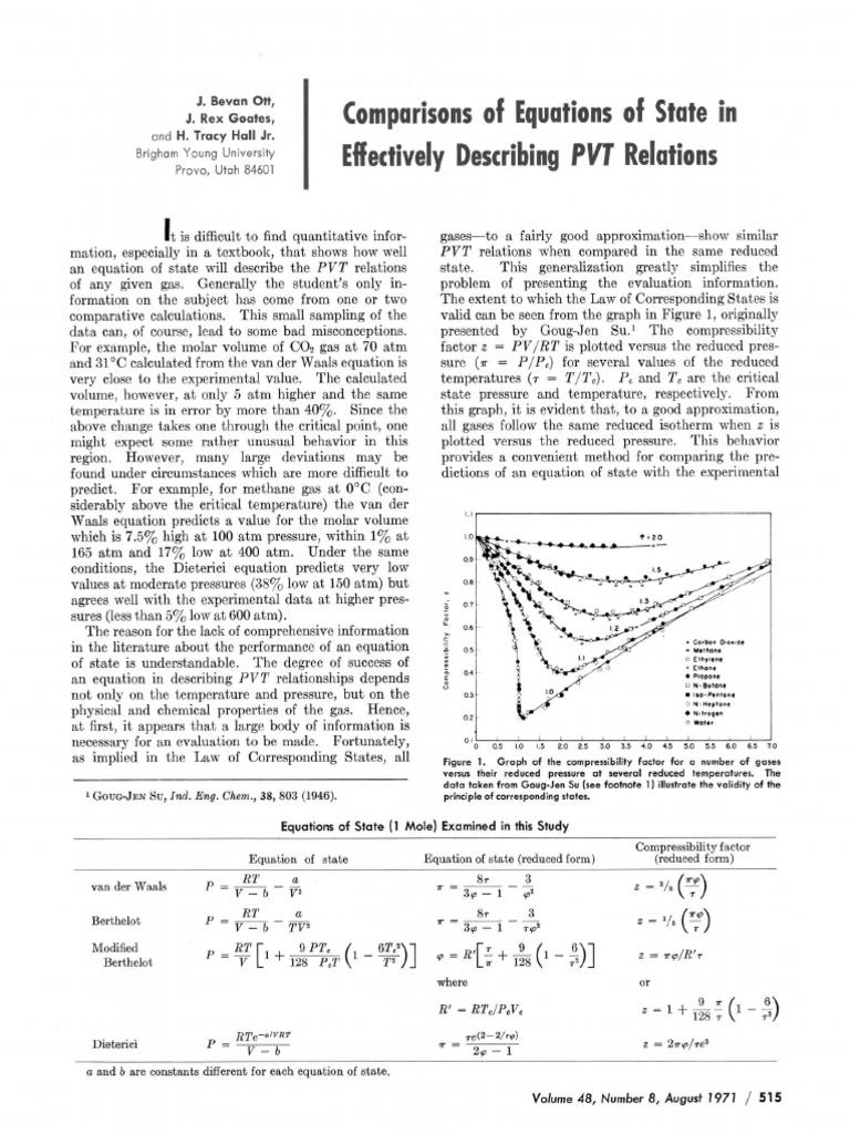Comparisons of Equations of State in Effectively Describing PVT ...