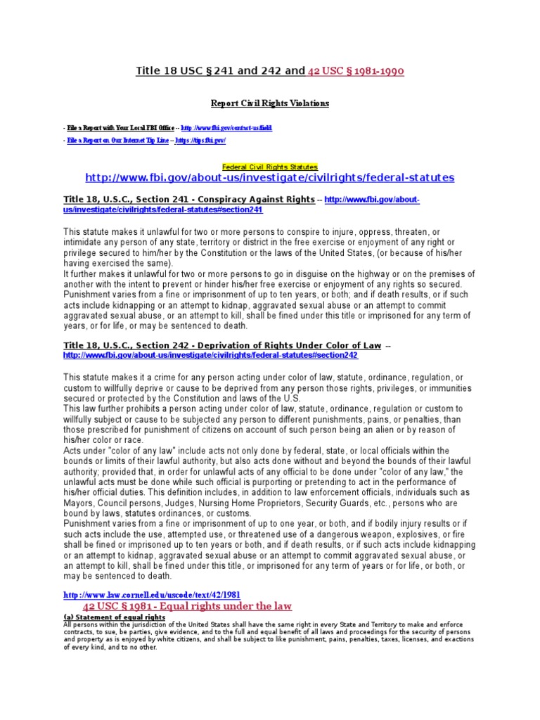 Civil Rights Violations Under USC 241-242 | PDF | Magistrate | United ...