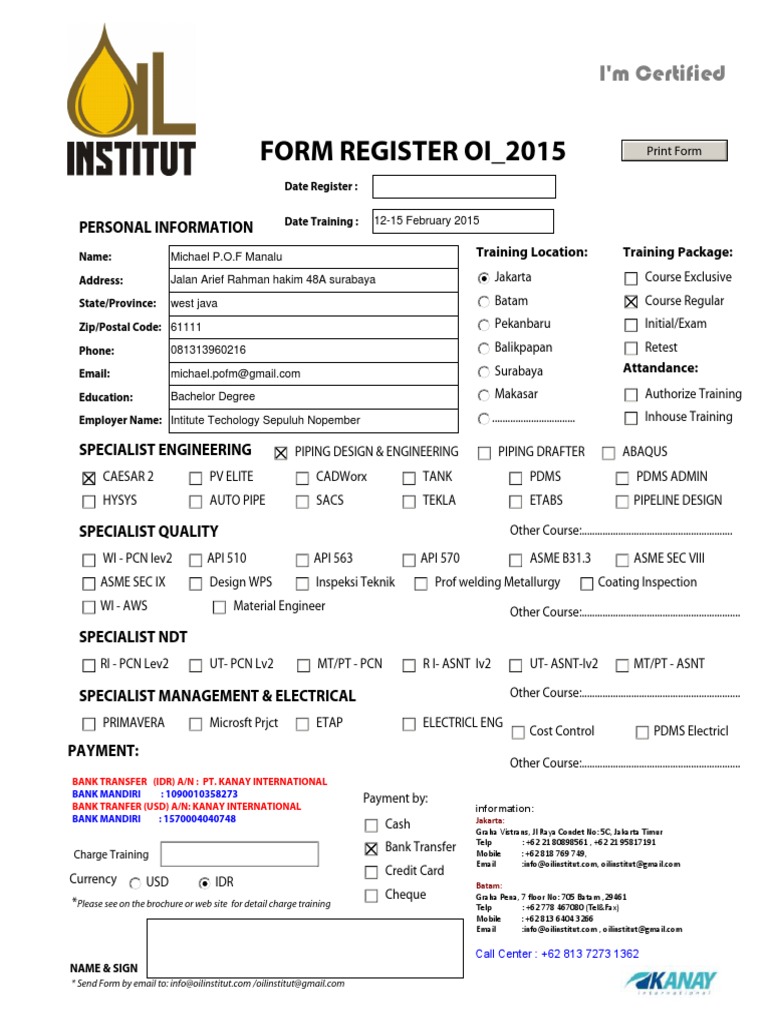 Engineering Training Registration Form | PDF | Business | Technology ...