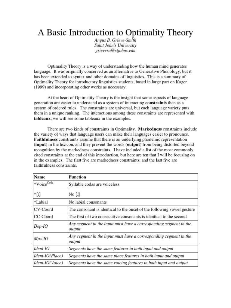 A Basic Introduction To Optimality Theory | PDF | Syllable | Phonology