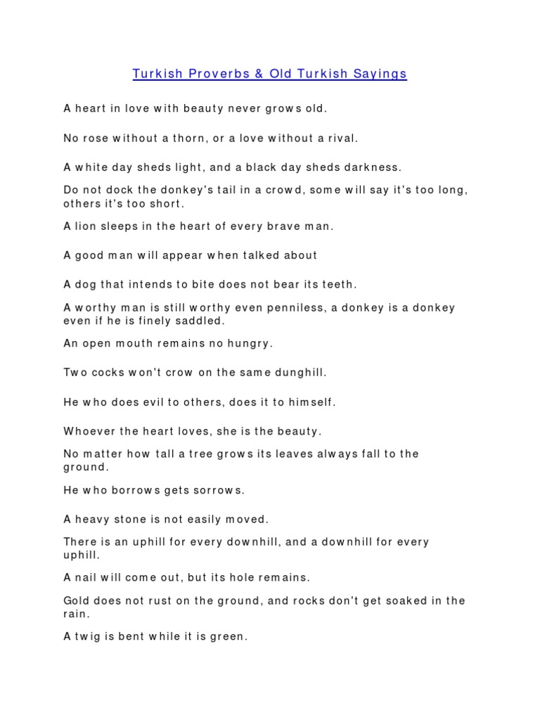 Turkish Proverbs Old Turkish Sayings | PDF