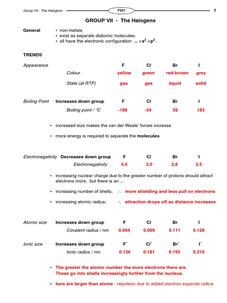 Halogens Information Sheet | PDF | Chlorine | Physical Chemistry