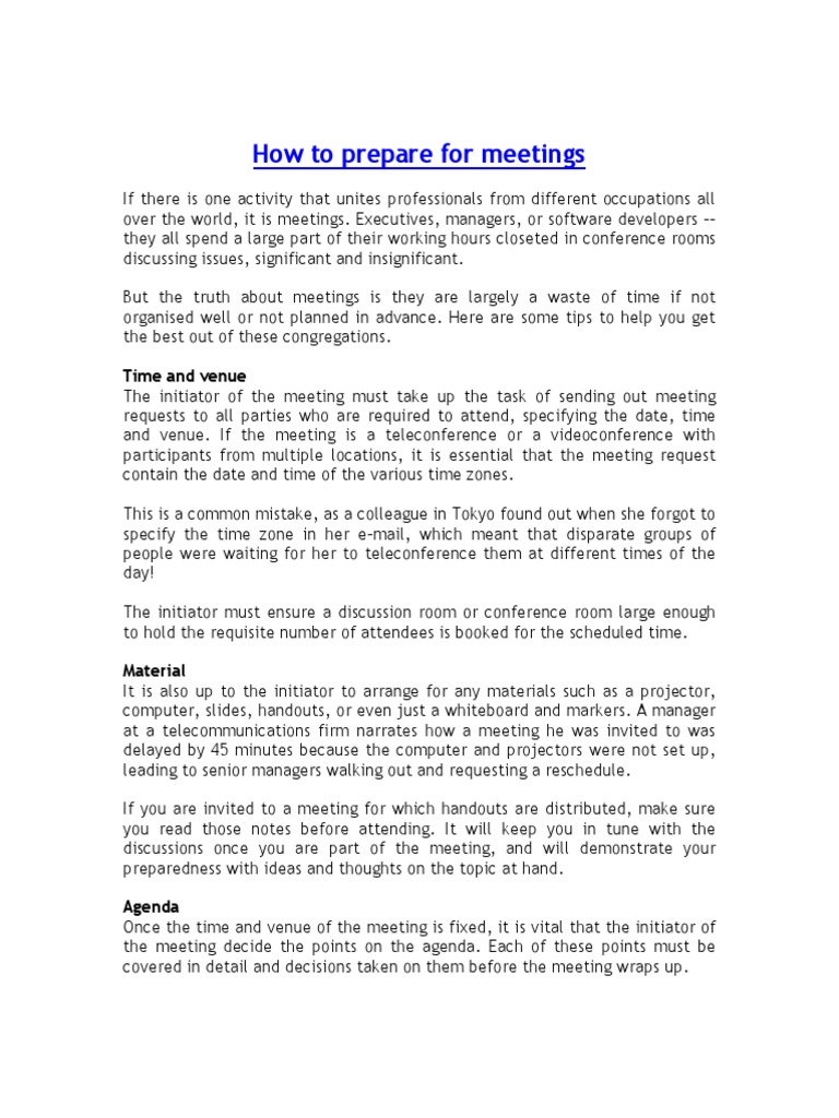 How To Prepare For Meetings | PDF | Business