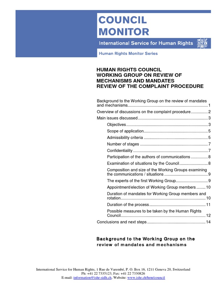 Human Rights Council Working Group On Review of Mechanisms and Mandates ...