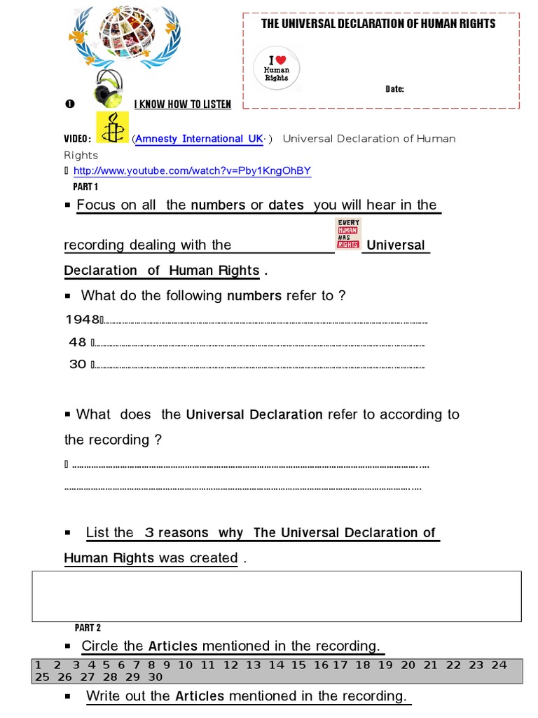 LISTENING N°1 The Universal Declaration of Human Rights | PDF | Finance ...