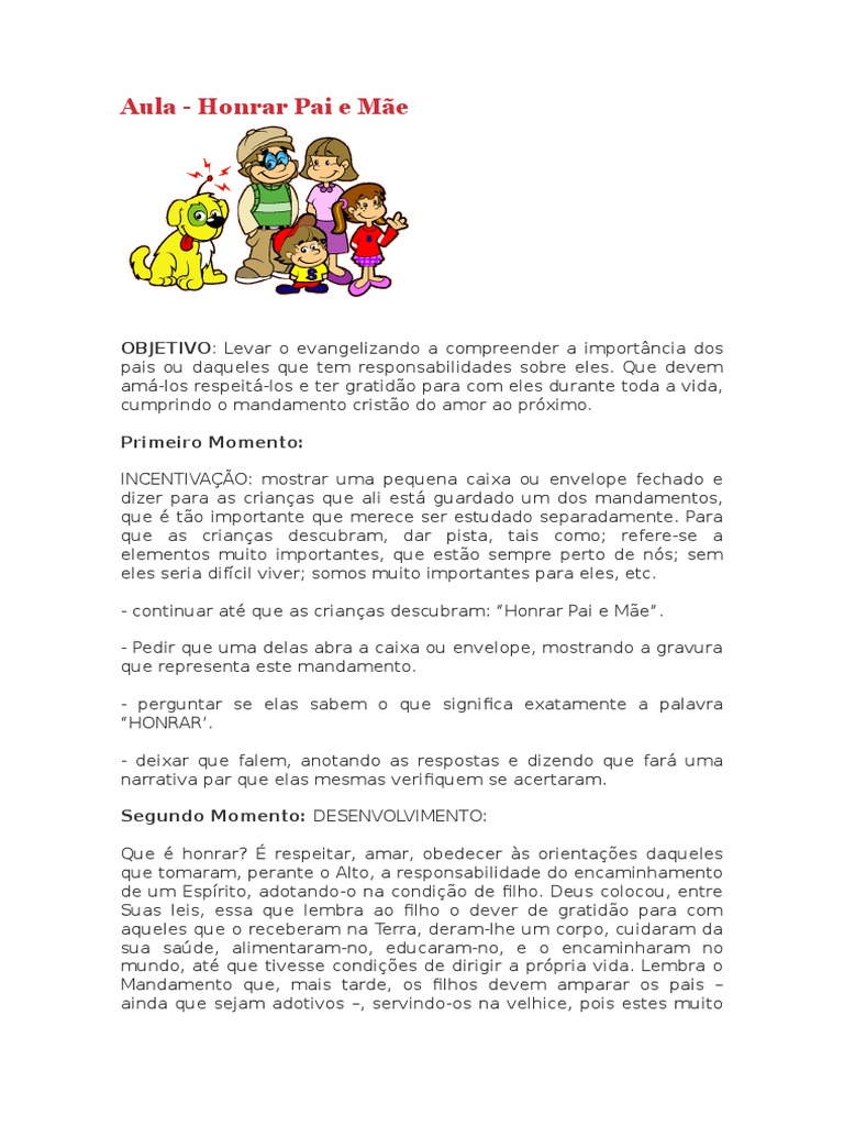 Aula Honrar Pai e Mae | PDF | Amor | Família