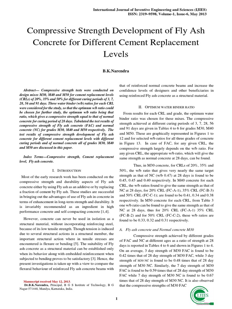 Compressive Strength Development of Fly Ash Concrete For Different ...