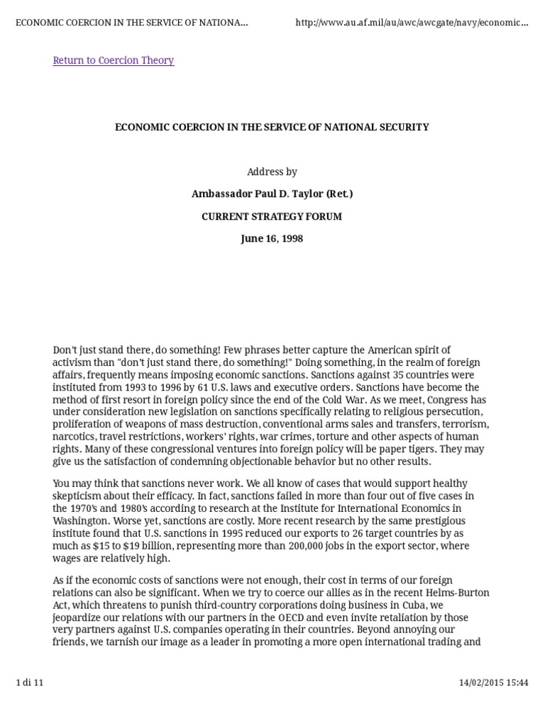 Economic Coercion and National Security | PDF | International Sanctions ...