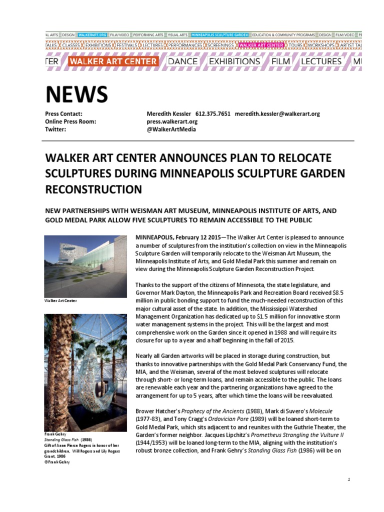 Walker Art Center Announces Plan To Relocate Sculptures During ...