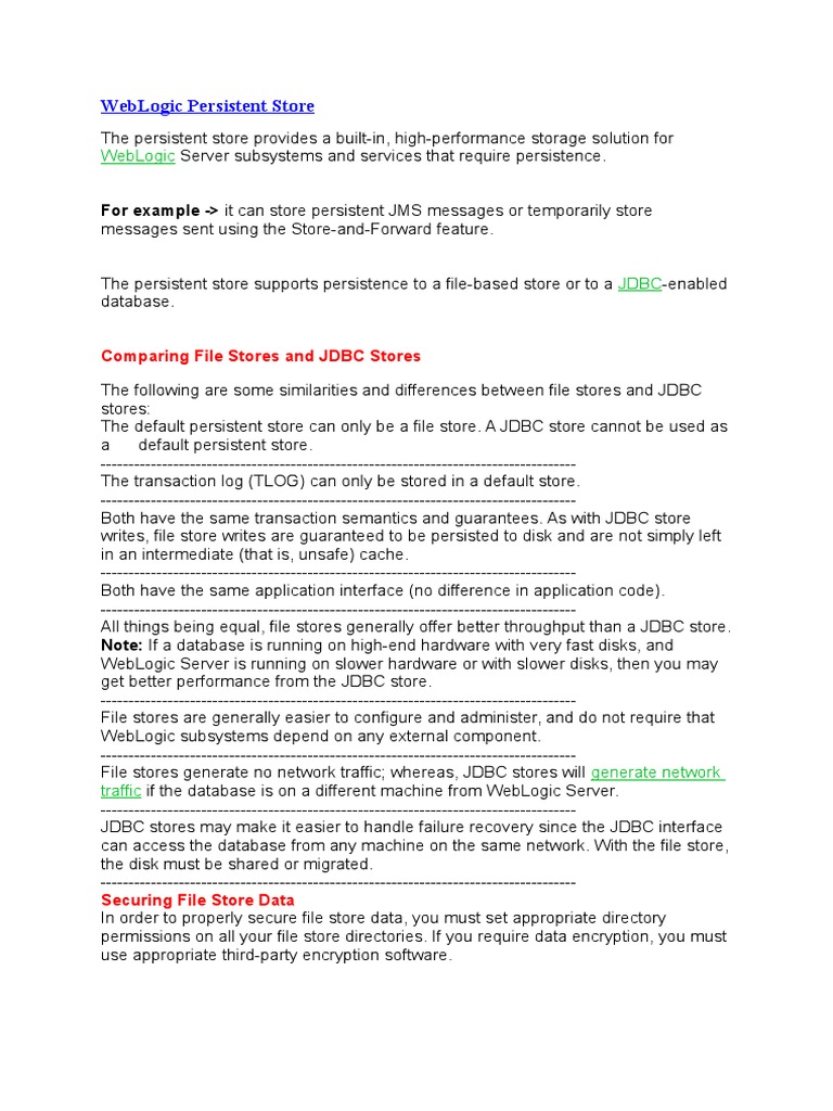 WebLogic Persistent Store Guide | PDF | Databases | Computer File