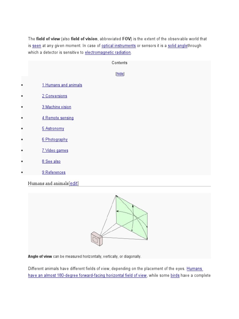 Humans and Animals: Angle of View Can Be Measured Horizontally ...