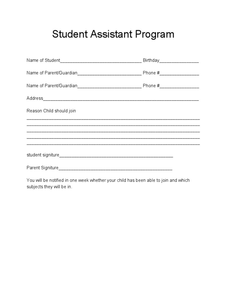 Student Assistant Program Application | PDF