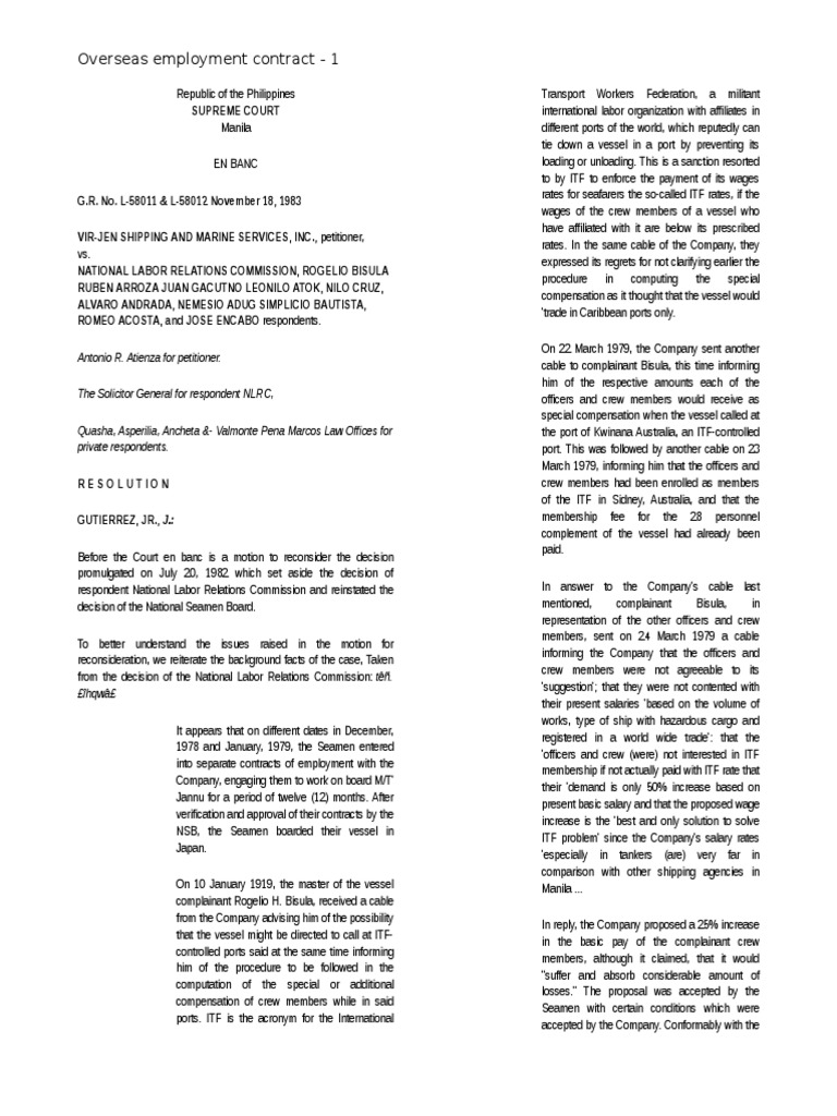 Overseas Employment Contract Cases | PDF | Employment | Trade Union
