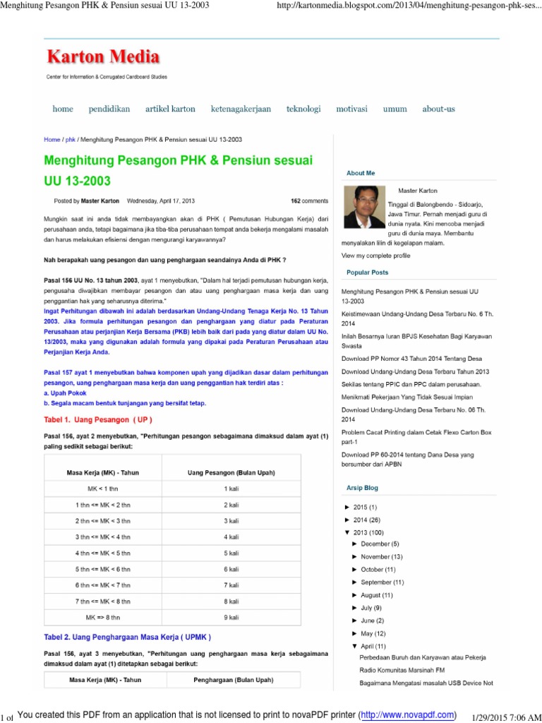 Menghitung Pesangon PHK | PDF | Printer (Computing) | Portable Document ...
