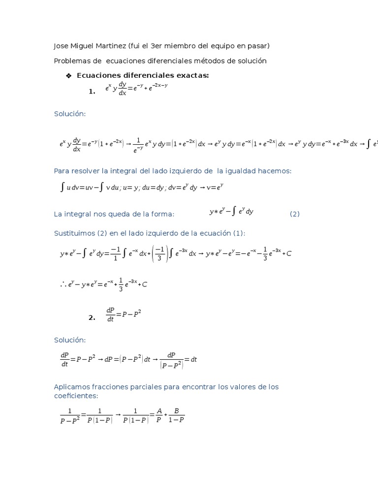 Ejercicios Resueltos Exactas Variables Separables | PDF | Integral | Ecuaciones diferenciales