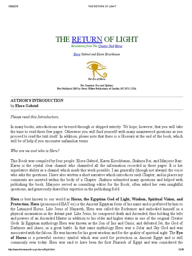 THE RETURN OF LIGHT Revelations From The Creator God Horus | PDF ...