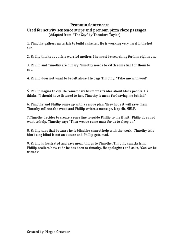 Pronoun Activity Sentences for Kids | PDF