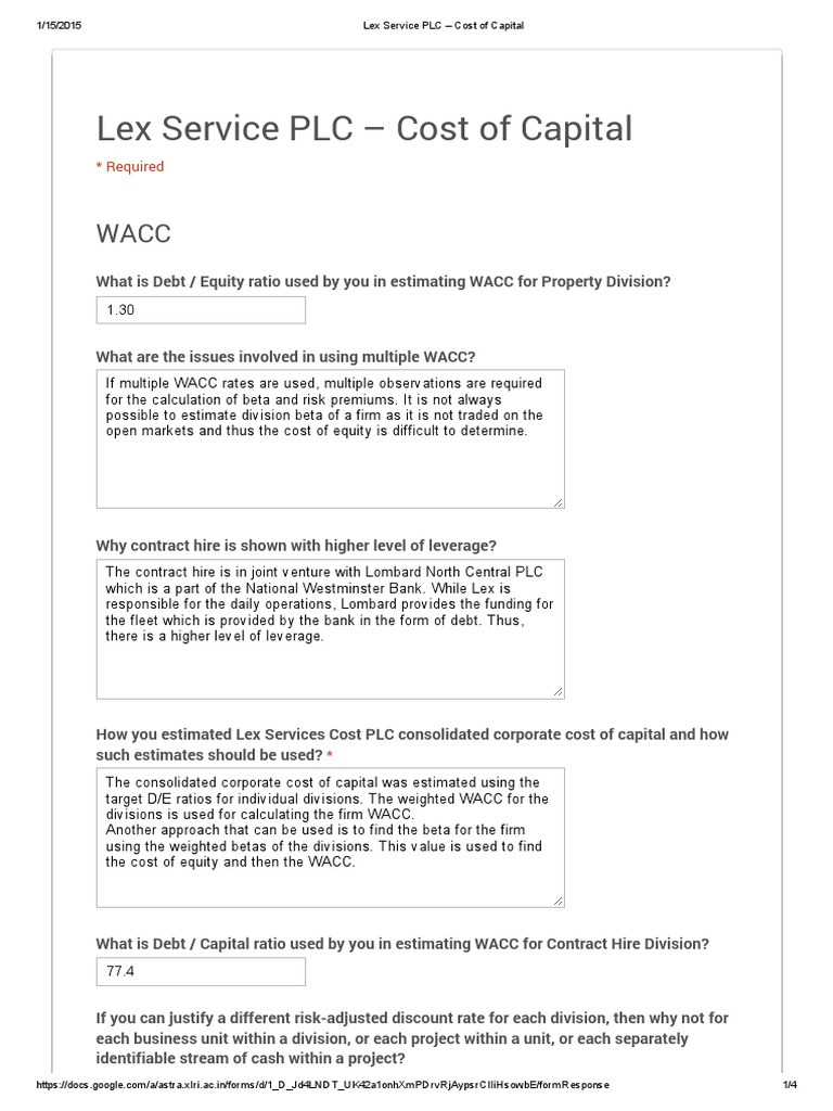 Lex Service PLC - Cost of Capital1 | PDF | Cost Of Capital | Beta (Finance)