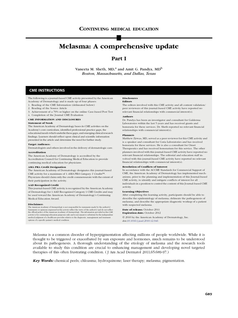Melasma Actualizado | PDF | Epidermis | Combined Oral Contraceptive Pill