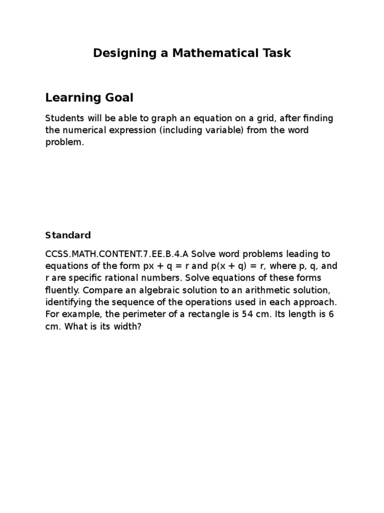 Math Task | PDF | Teaching Mathematics | Cognition