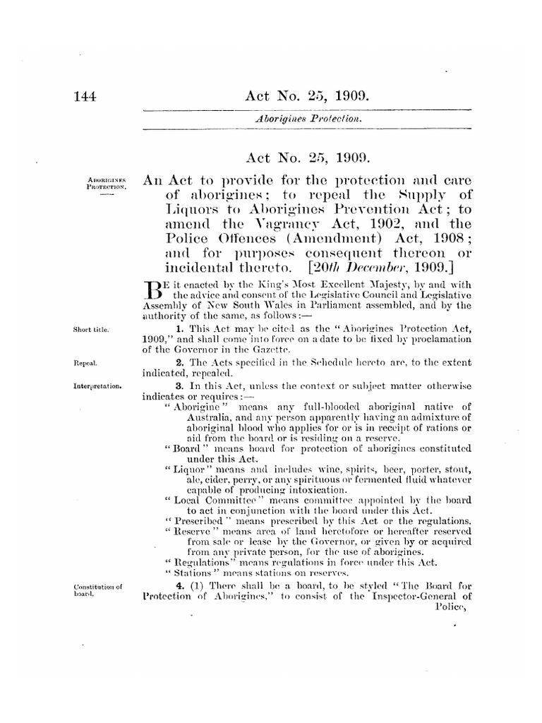 Aborigines Protection Act (NSW) 1909, No. 25 | PDF | Virtue | Government