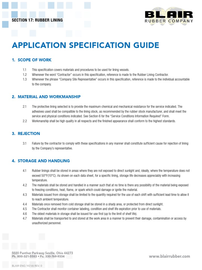 Application Specification Guide: Section 17: Rubber Lining | PDF ...