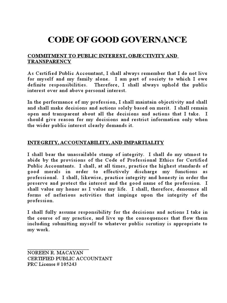 Code of Good Governance for CPAs | PDF